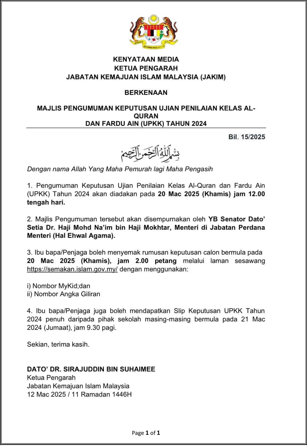 Keputusan UPKK 2024/2025 (semakan.islam.gov.my) JAKIM