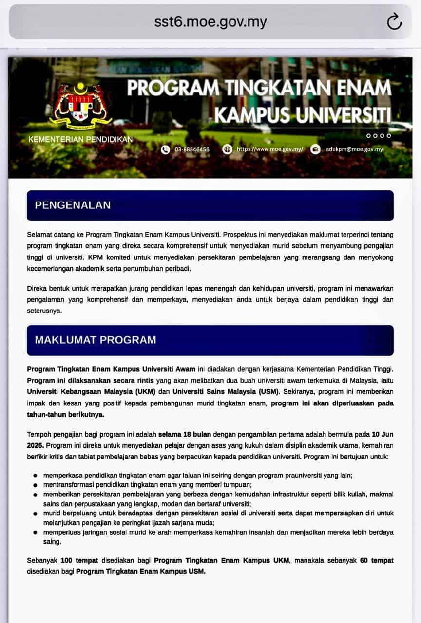 Permohonan Tingkatan 6 di UKM & USM - Kampus Universiti