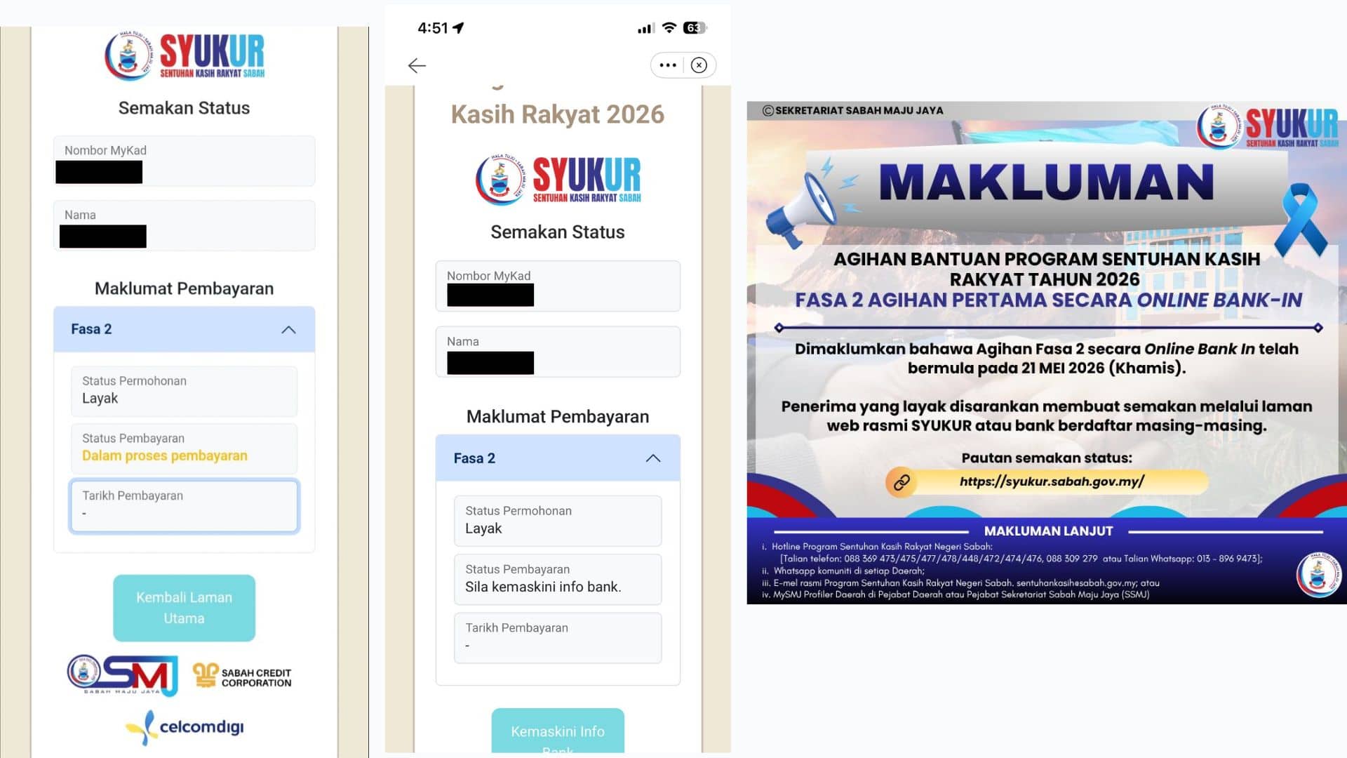 SYUKUR Sabah 2026 - Semakan Bayaran Fasa 2 (21 Mei 2026)